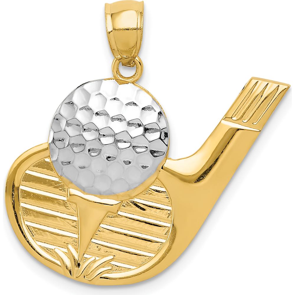 14K Yellow Gold Golf Club and Ball Pendant with White Rhodium Accents ...