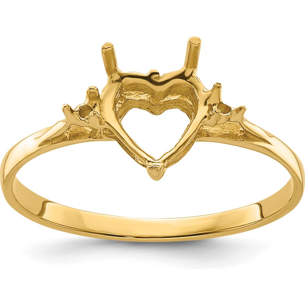 14K Yellow Gold Heart Gemstone Ring Mounting - 7mm Top Length and Widt ...