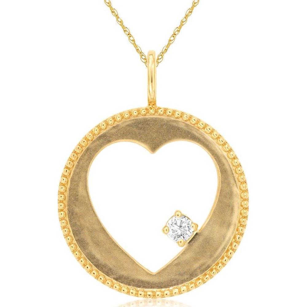 14K Yellow Gold Heart Pendant with 0.05 Carat Diamond - Royal Jewelry ...