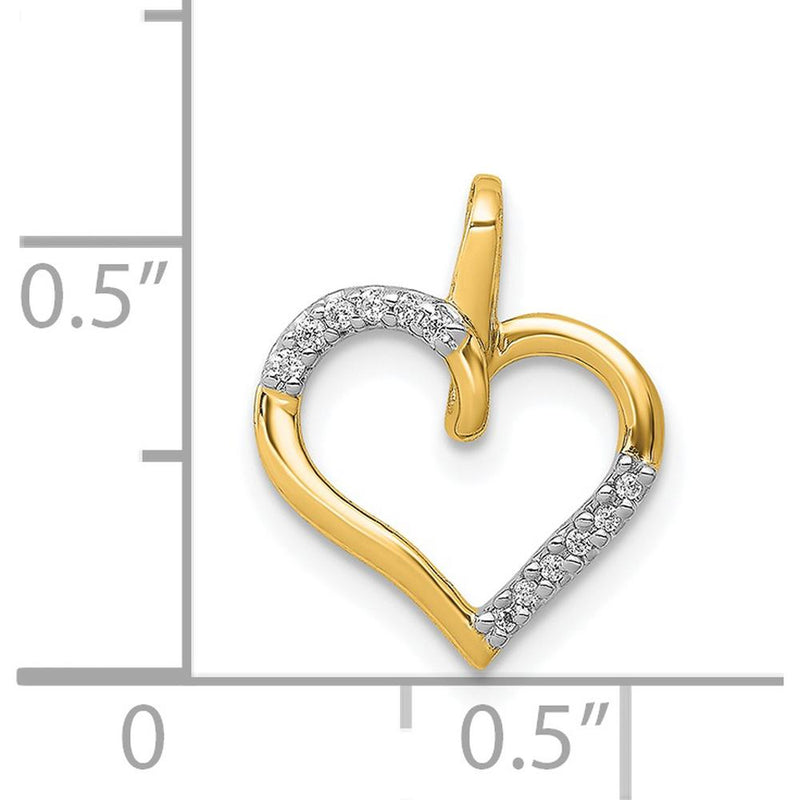 14K Yellow Gold Heart Pendant with Round Diamond Accents - 1/20 Carat ...