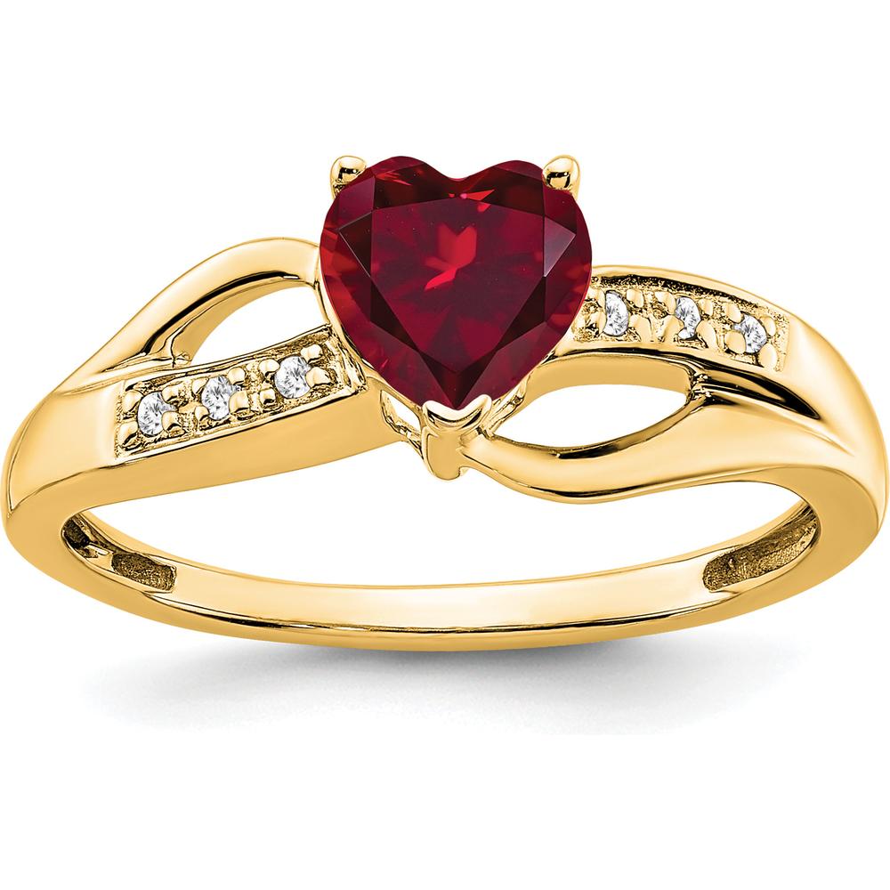 14K Yellow Gold Heart-Shaped Lab-Created Ruby Ring with Round Diamond ...