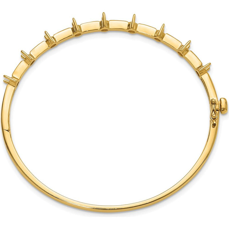 14K Yellow Gold Hinged Oval Bangle Bracelet Mounting for Nine 3.0mm Ro ...