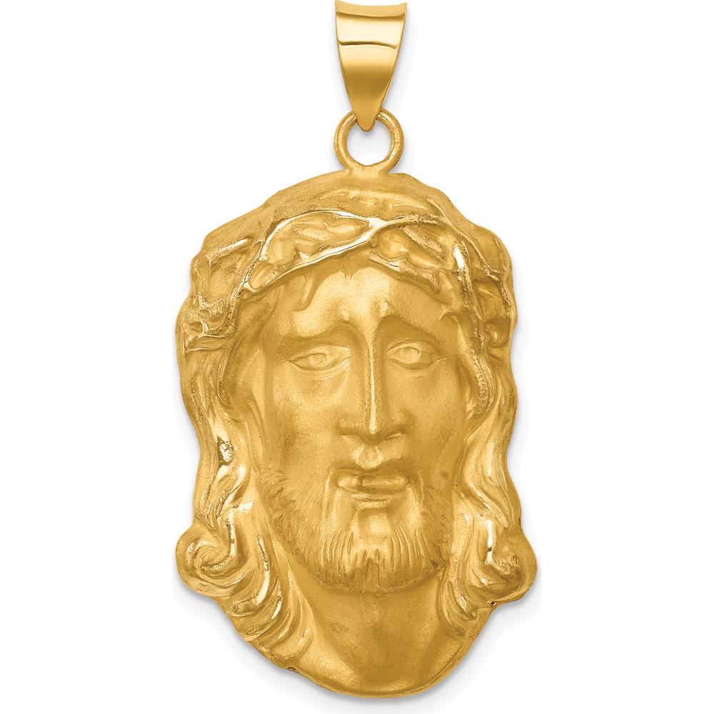14K Yellow Gold Hollow Polished and Satin Jesus Pendant Medal by Oro P ...