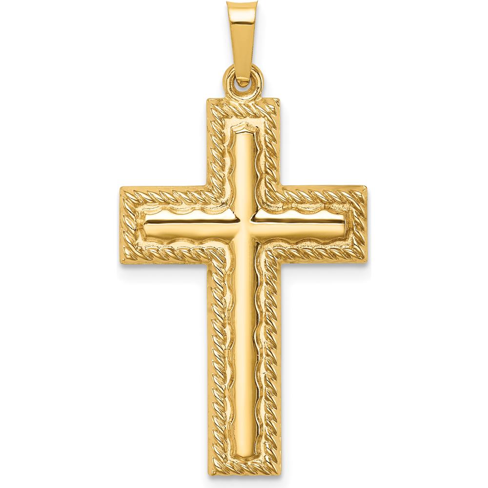 14K Yellow Gold Hollow Polished Rope Edge Latin Cross Pendant - 34.75m ...