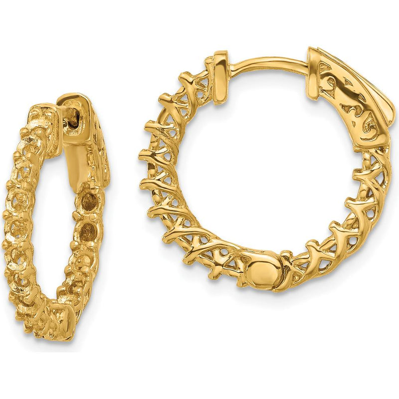14K Yellow Gold In & Out Hoop Earrings with 30 Round Stone Mountings ...