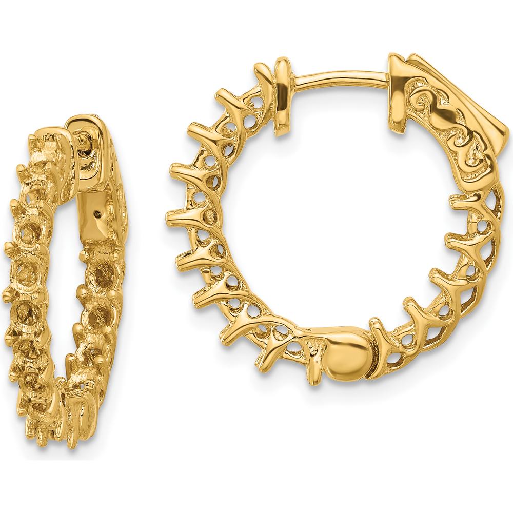 14K Yellow Gold In & Out Hoop Earrings with 30 Round Stone Prong Setti ...