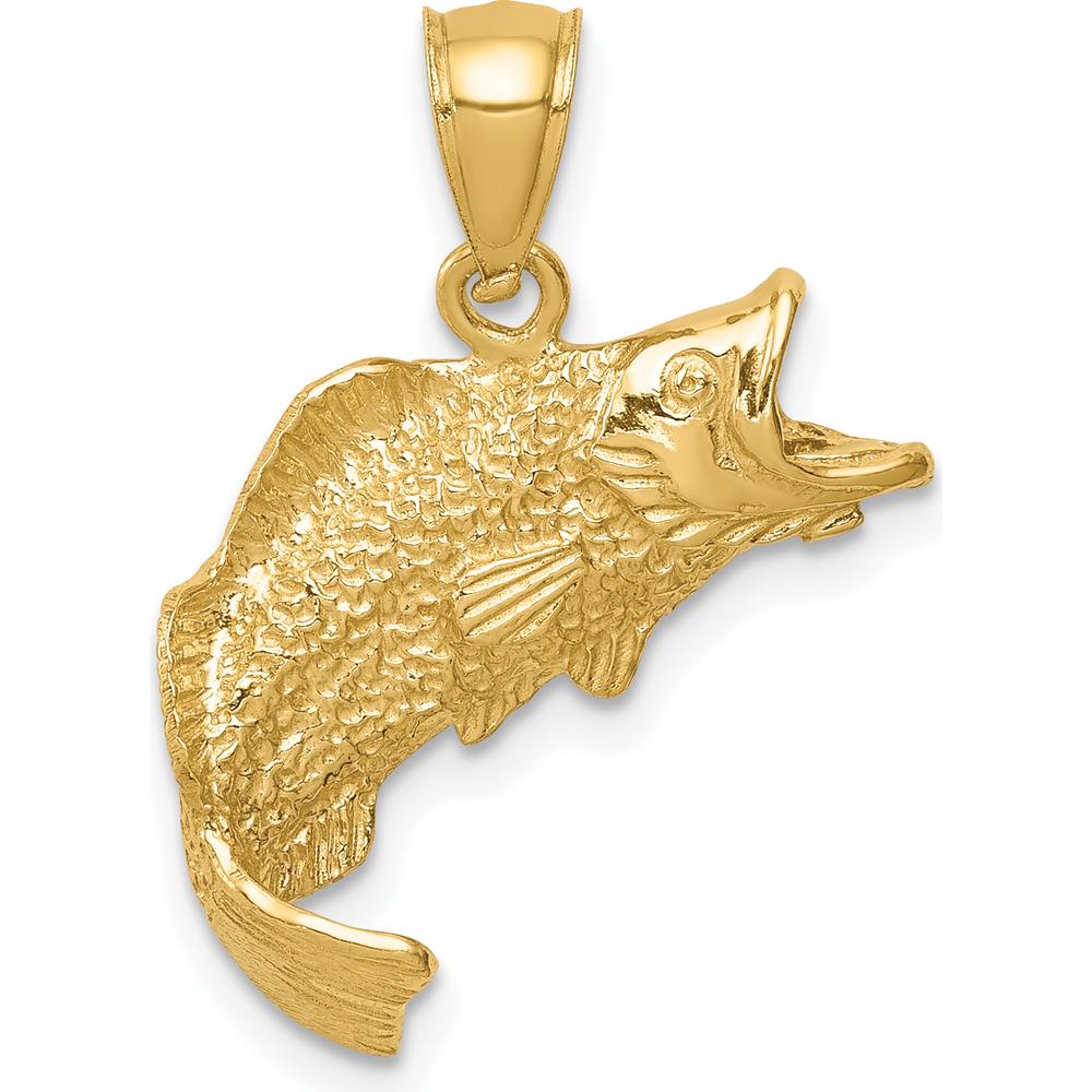 14K Yellow Gold Jumping Fish Pendant - Textured Design by Oro Pregiato ...