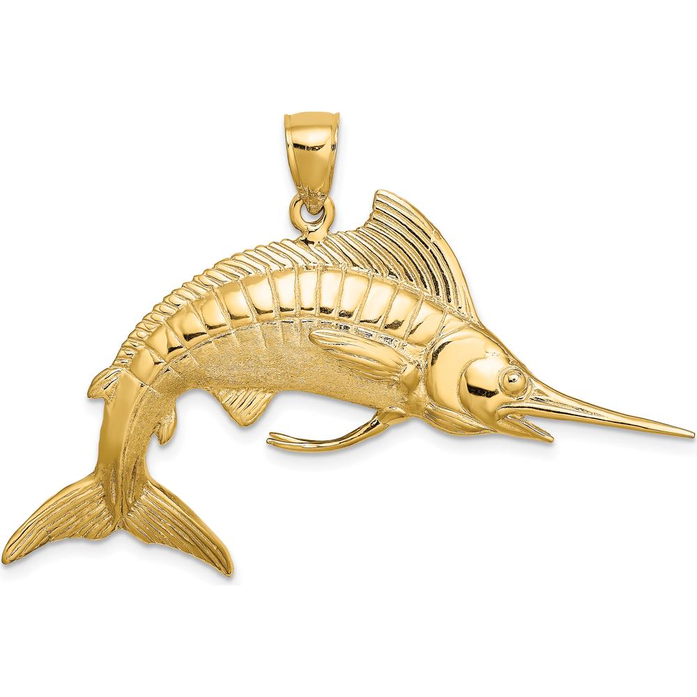 14K Yellow Gold Large 3D Polished and Satin Marlin Pendant by Oro Preg ...