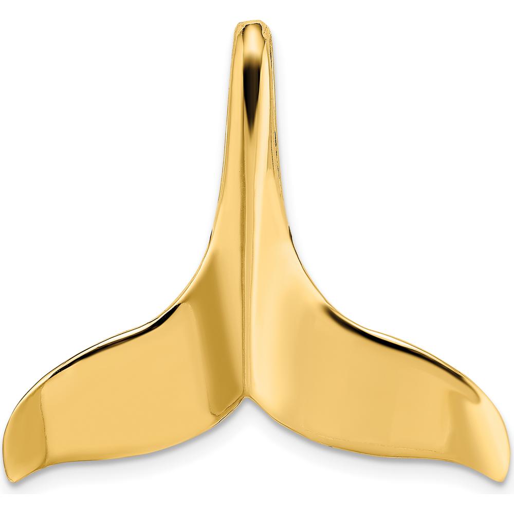 14K Yellow Gold Large 3D Whale Tail Omega Slide Pendant with Hidden Ba ...