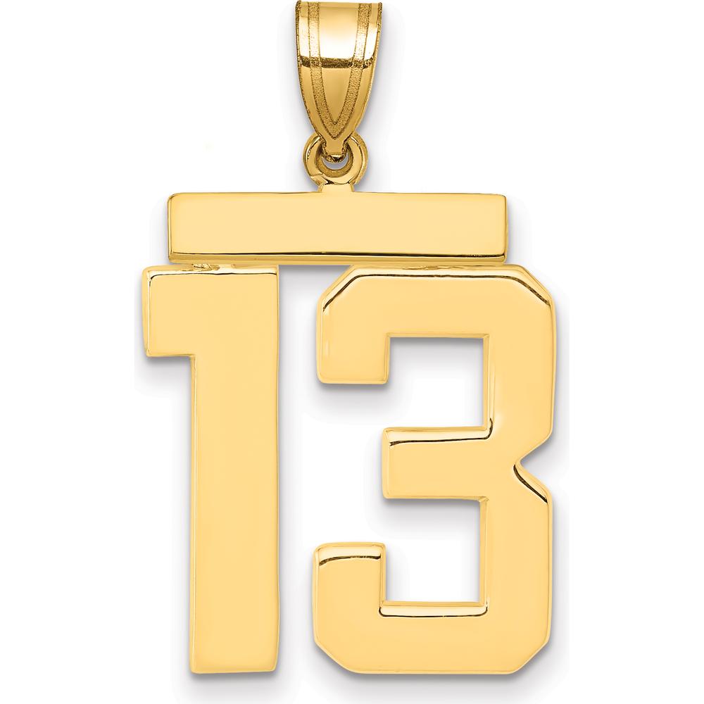 14K Yellow Gold Large Polished Number 13 Charm - Bold Statement Pendan ...