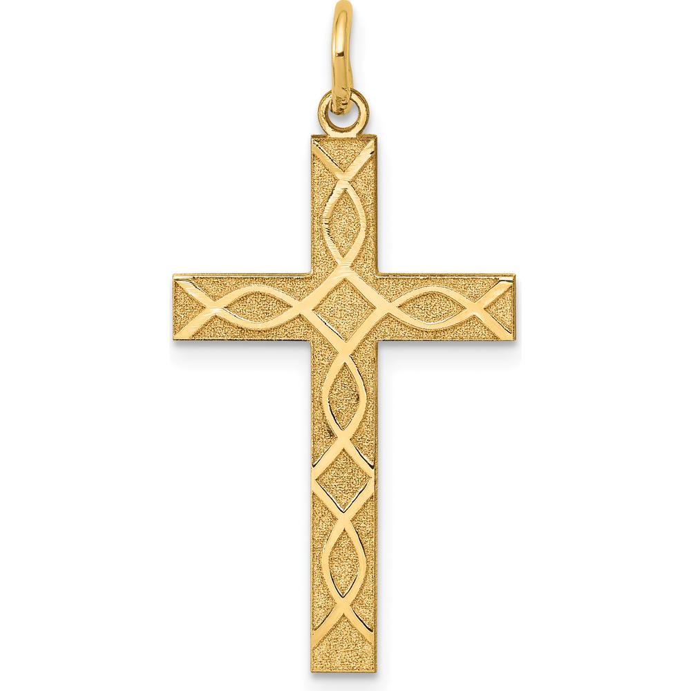 14K Yellow Gold Laser Designed Ichthus Cross Pendant - Faith Charm by ...