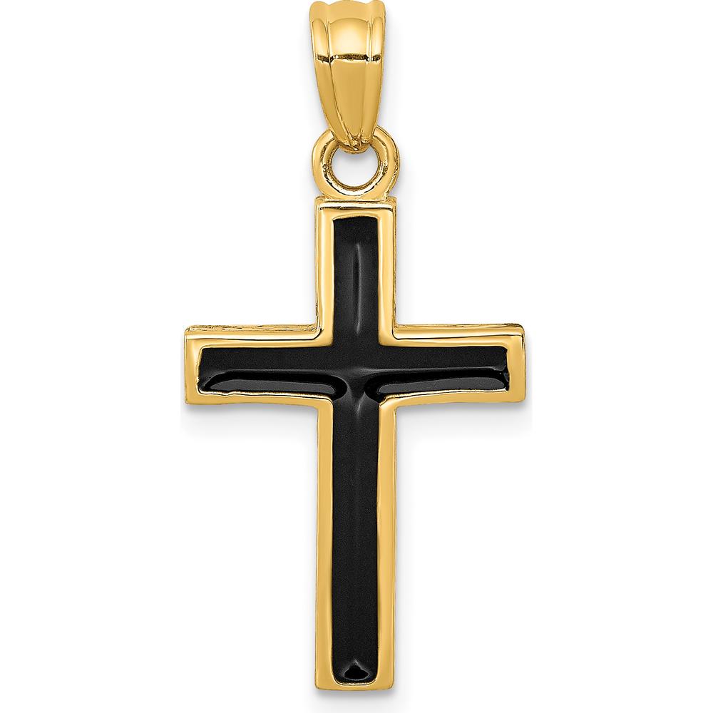 14K Yellow Gold Latin Cross Pendant with Black Epoxy Inlay by Oro Preg ...