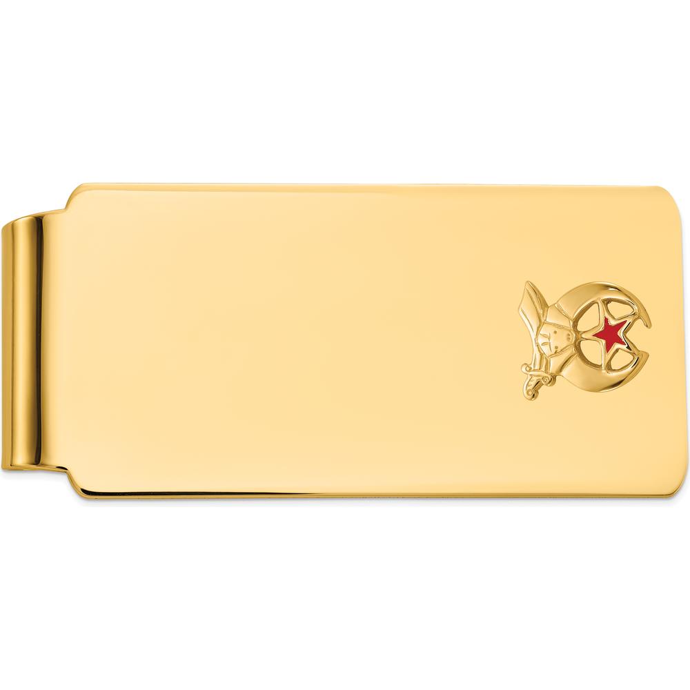 14K Yellow Gold Masonic Shriner Polished & Textured Money Clip with Re ...