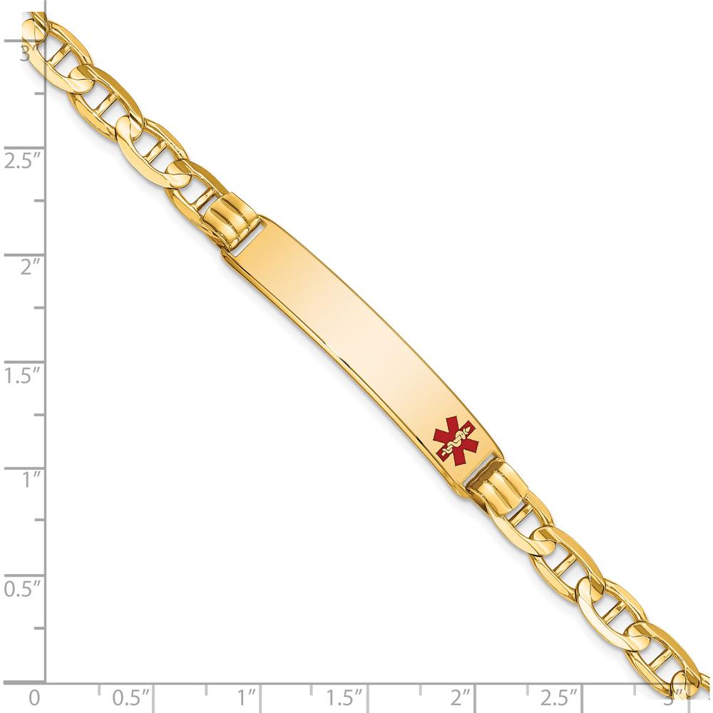 14K Yellow Gold Medical Alert Bracelet with Off-Center Red Enamel Anch ...