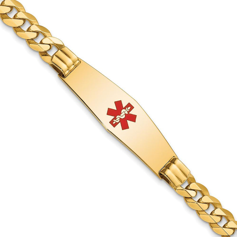 14K Yellow Gold Medical Alert Bracelet with Red Enamel and Curb Chain ...
