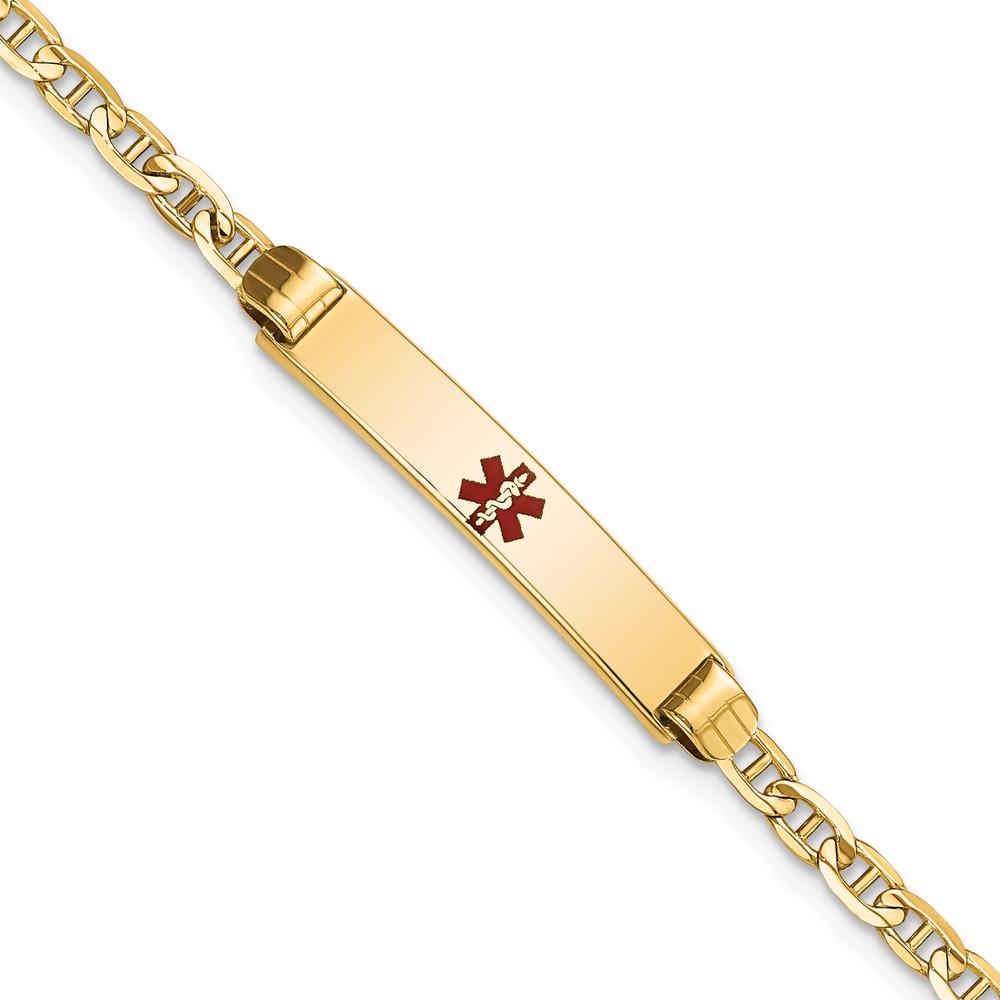 14K Yellow Gold Medical Alert Bracelet with Red Enamel Medical Symbol ...