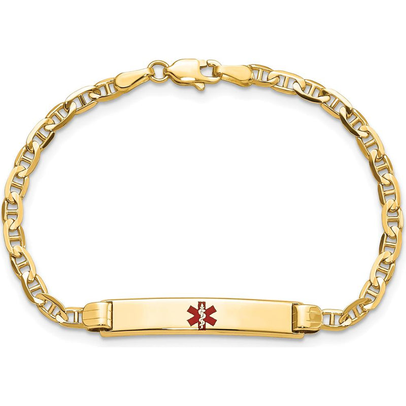 14K Yellow Gold Medical Alert Bracelet with Red Enamel Medical Symbol ...