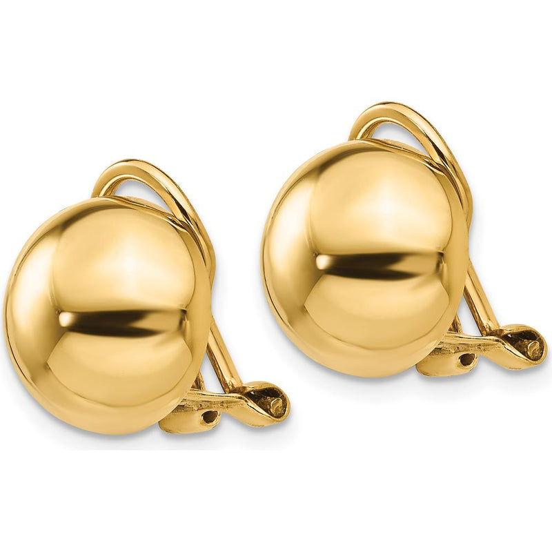 14K Yellow Gold Non-Pierced Half Ball Button Earrings with Omega Back ...