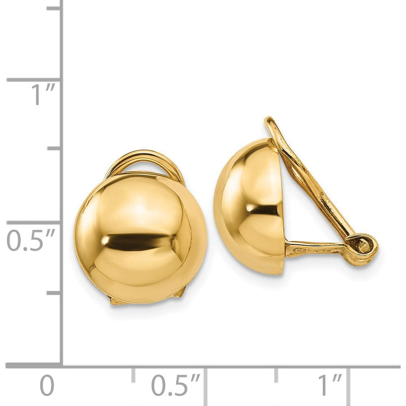 14K Yellow Gold Non-Pierced Half Ball Button Earrings with Omega Back ...