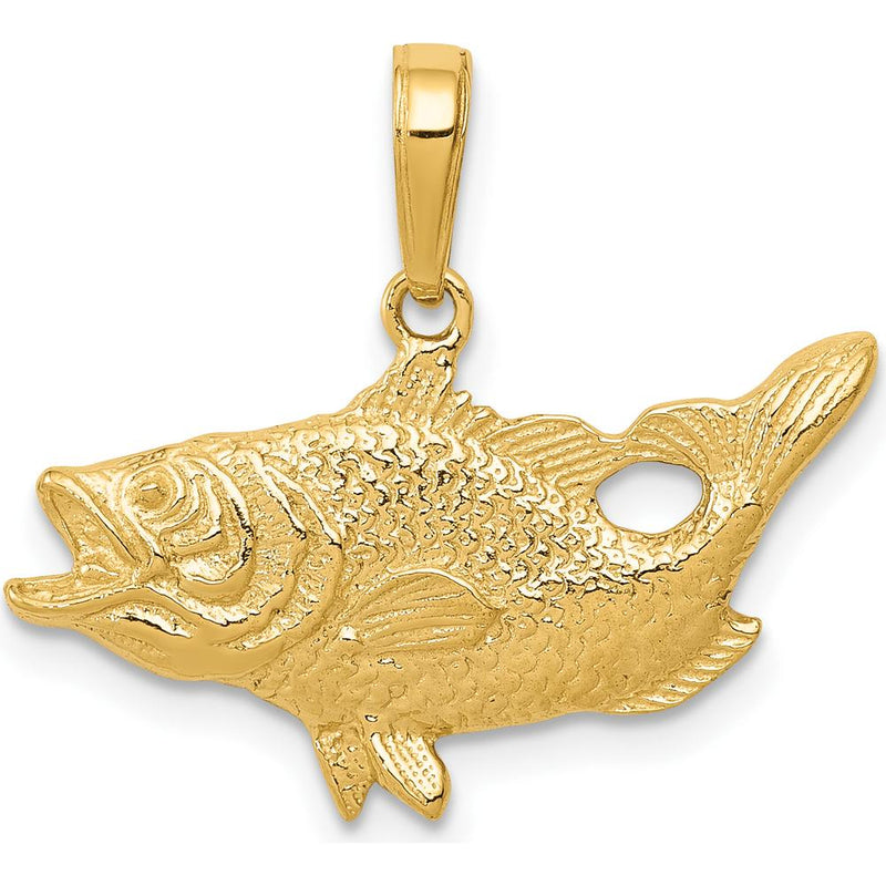 14K Yellow Gold Open Mouthed Bass Fish Pendant by Oro Pregiato ...