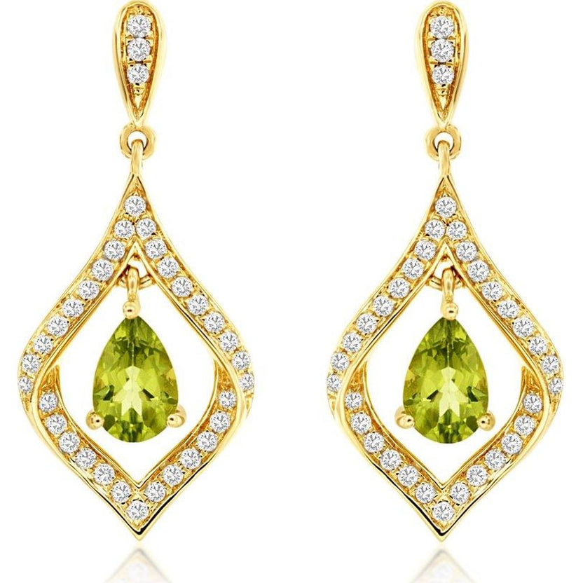 14K Yellow Gold Peridot & Diamond Drop Earrings with Pear-Shaped Perid ...