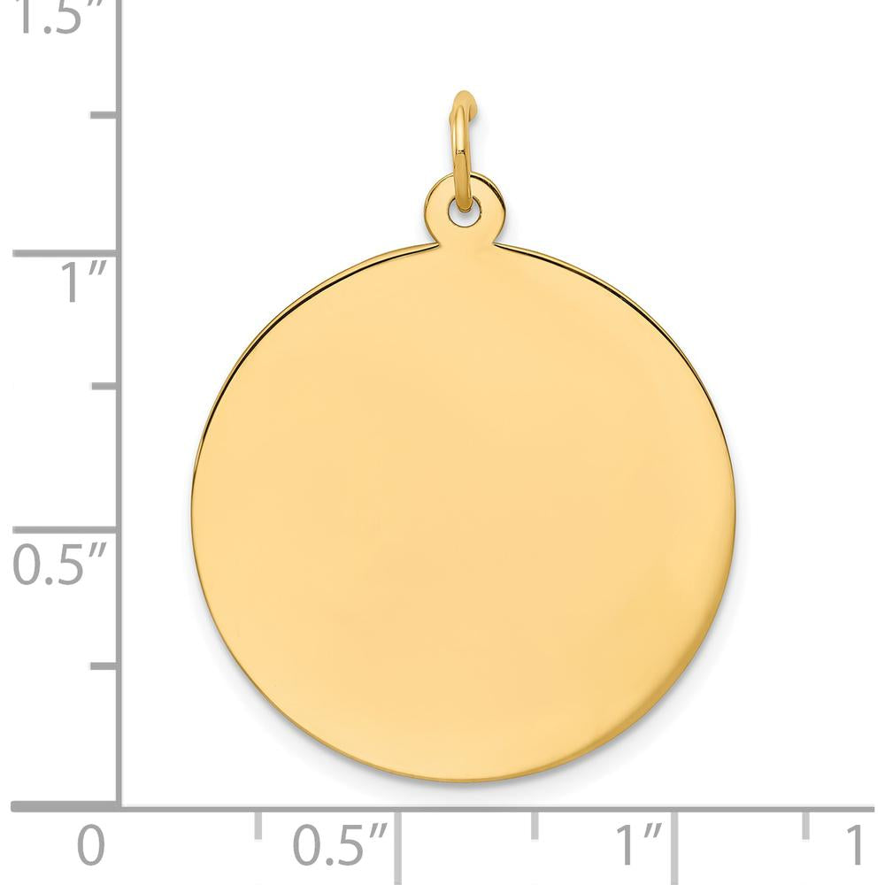 14K Yellow Gold Plain Circular Engravable Disc Charm - 25mm Diameter b ...