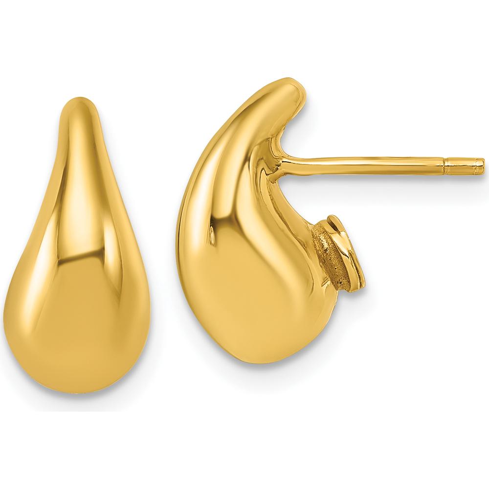 14K Yellow Gold Polished 3D Curved Puffed Teardrop Post Earrings - 14 ...