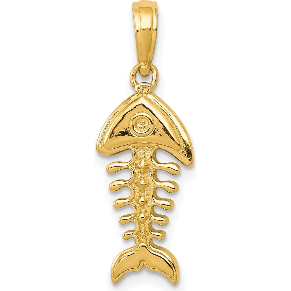 14K Yellow Gold Polished 3D Fish Bone Pendant - 23mm Length by Oro Pre ...