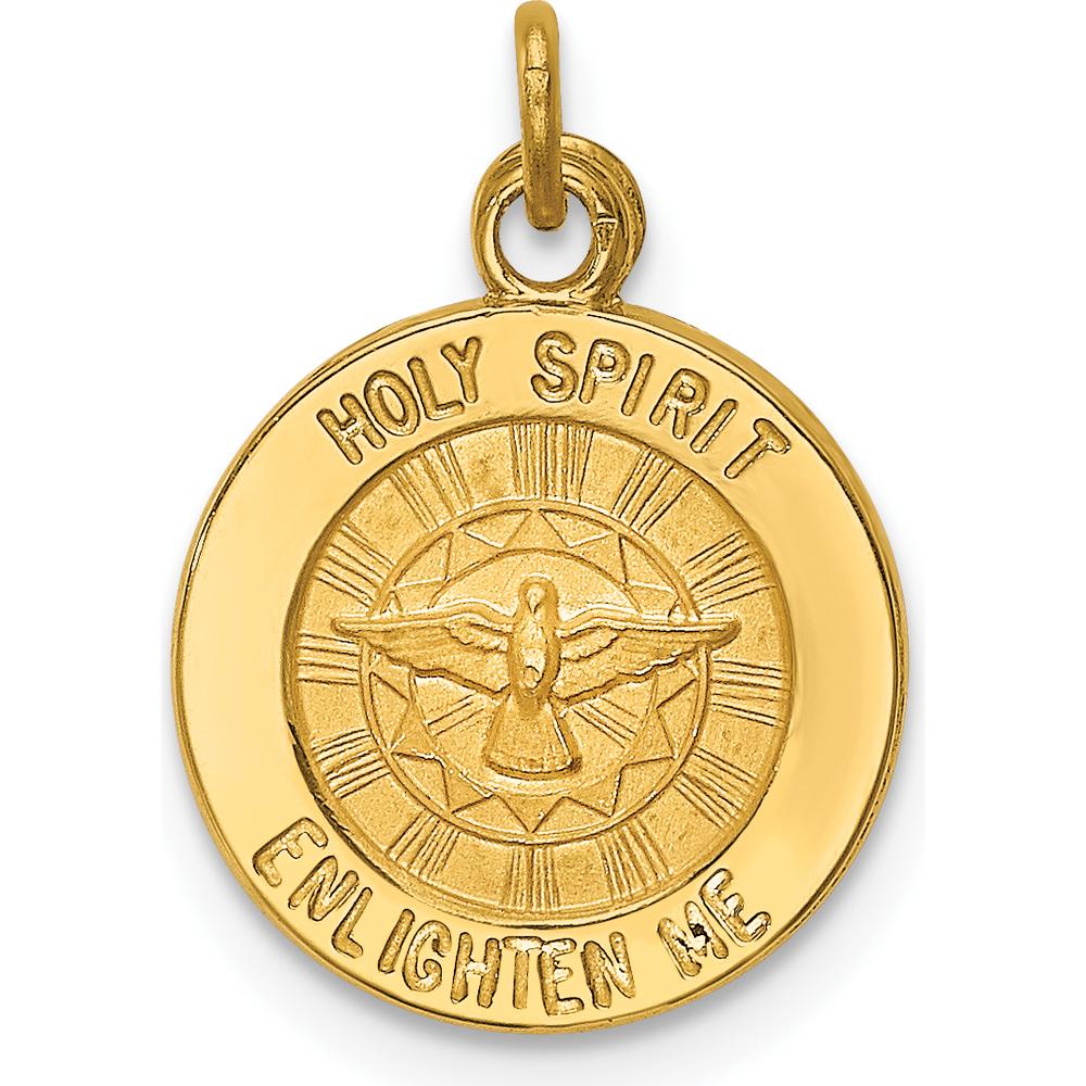 14K Yellow Gold Polished and Satin Holy Spirit Medal Charm - 18mm Leng ...