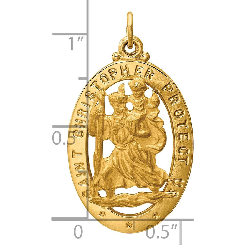 14K Yellow Gold Polished and Satin Saint Christopher Medal Oval Pendan ...