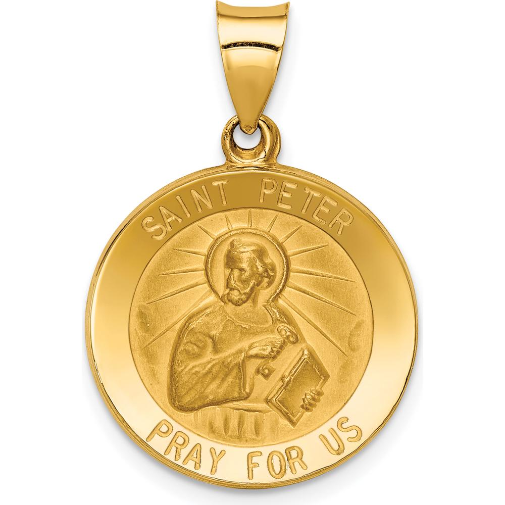 14K Yellow Gold Polished and Satin Saint Peter Medal Round Pendant by ...
