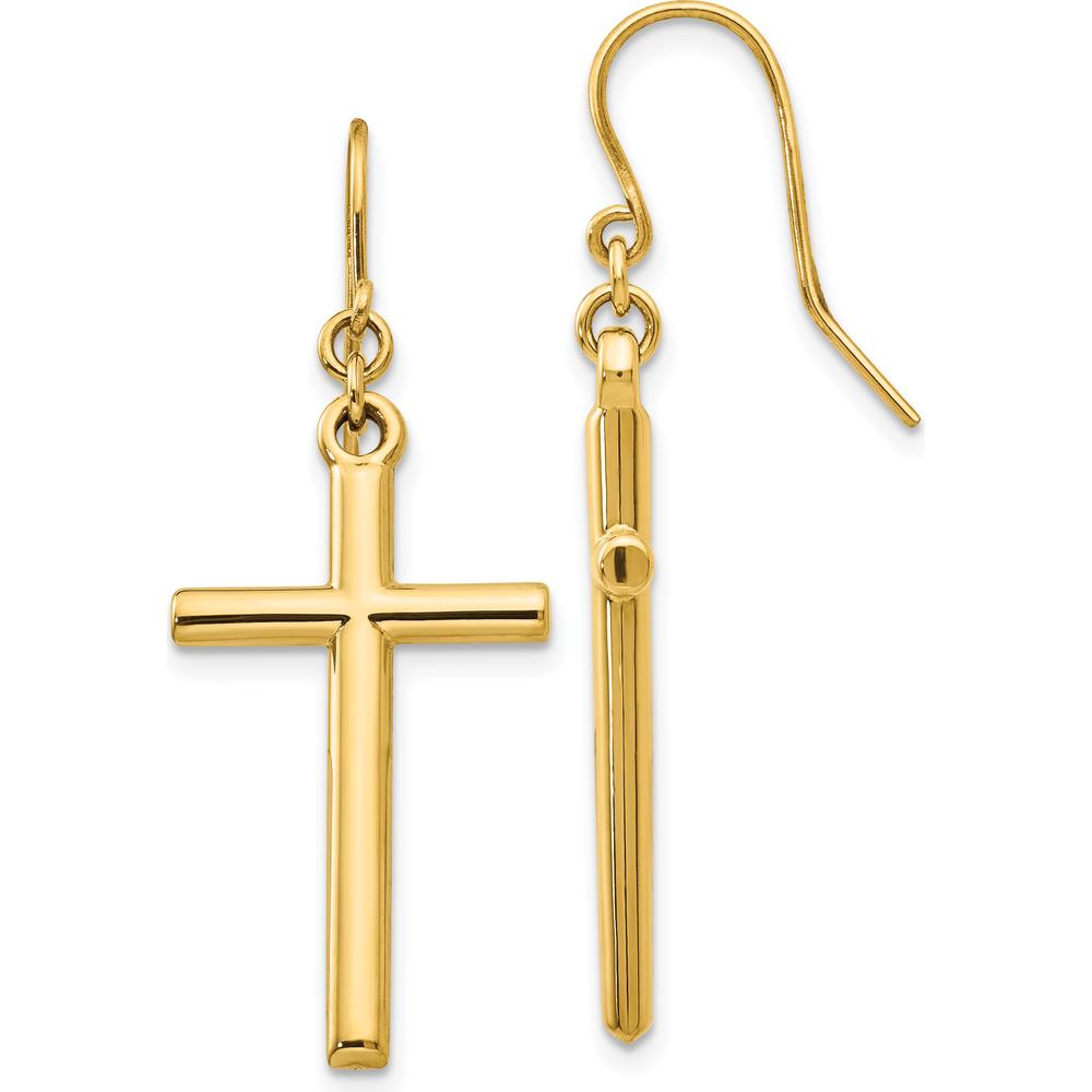 14K Yellow Gold Polished Cross Drop Earrings with French Wire Closure ...