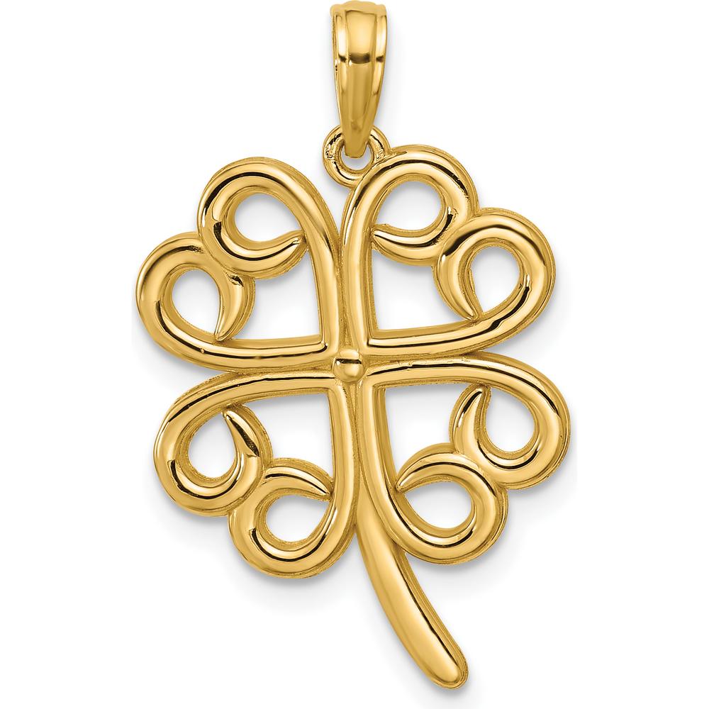 14K Yellow Gold Polished Four Leaf Clover Pendant - Symbol of Good Luc ...