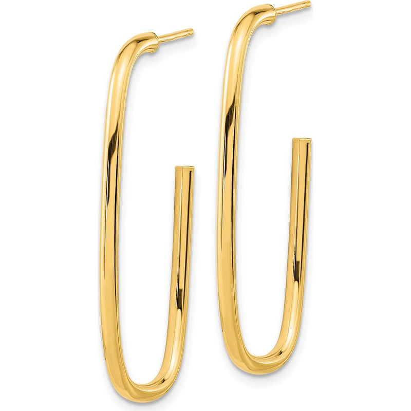 14K Yellow Gold Polished J-Hoop Earrings - 36.65mm Length by Oro Pregi ...