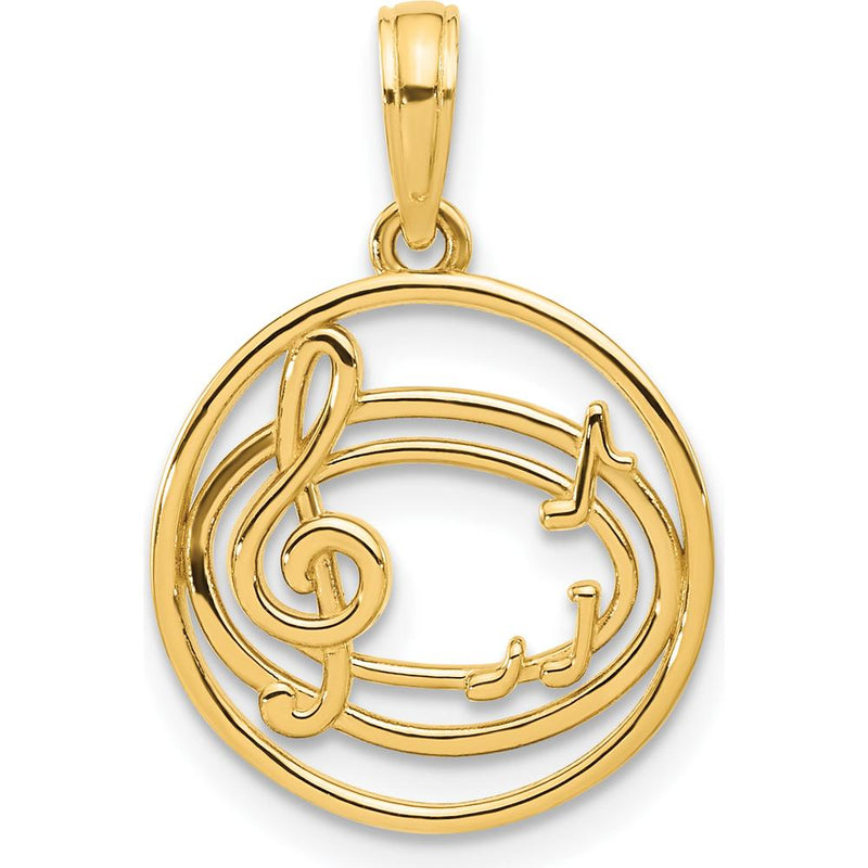 14K Yellow Gold Polished Music Notes and Treble Clef Circle Pendant by ...