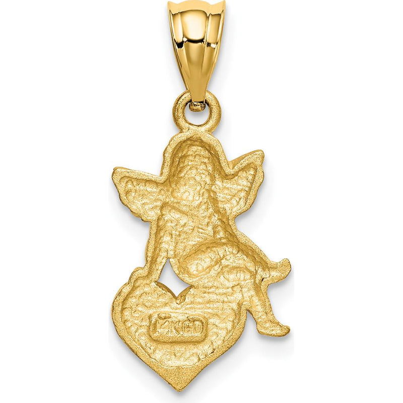 14K Yellow Gold Red Enameled Angel on Heart Pendant - 24mm Length by O ...