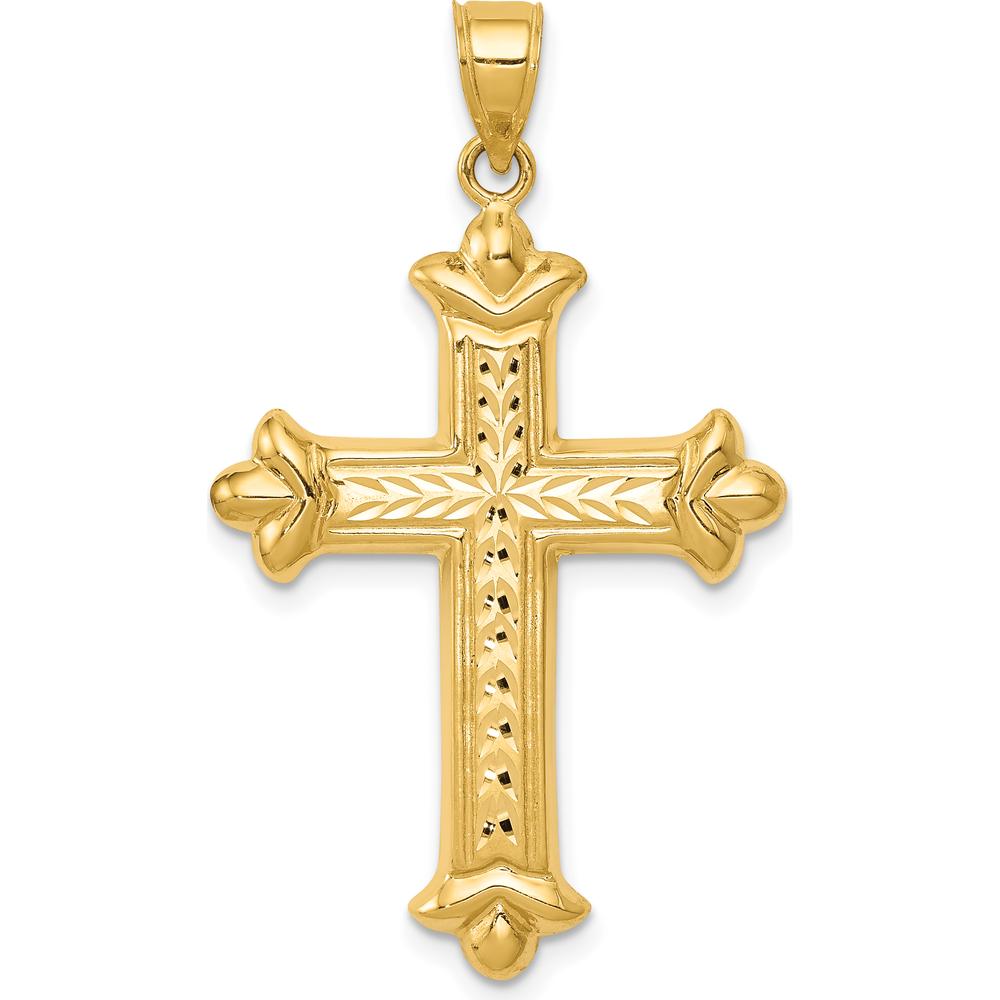 14K Yellow Gold Reversible Diamond-Cut Cross Pendant - Elegant Faith-I ...
