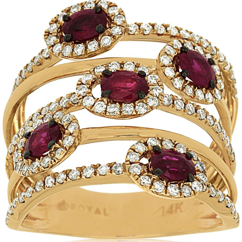14K Yellow Gold Ruby & Diamond Halo Ring - 1.65 Carats Total Ruby Weig ...