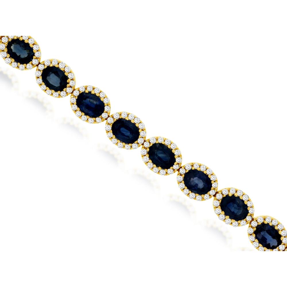 14K Yellow Gold Sapphire & Diamond Tennis Bracelet - 8.40 Carats Total ...
