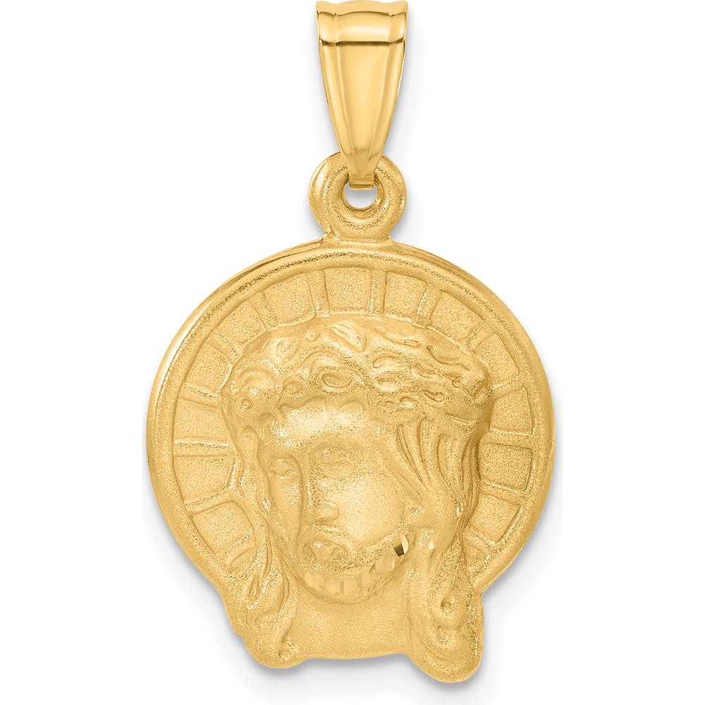 14K Yellow Gold Satin Jesus Medal Pendant with Diamond-Cut Texture by ...