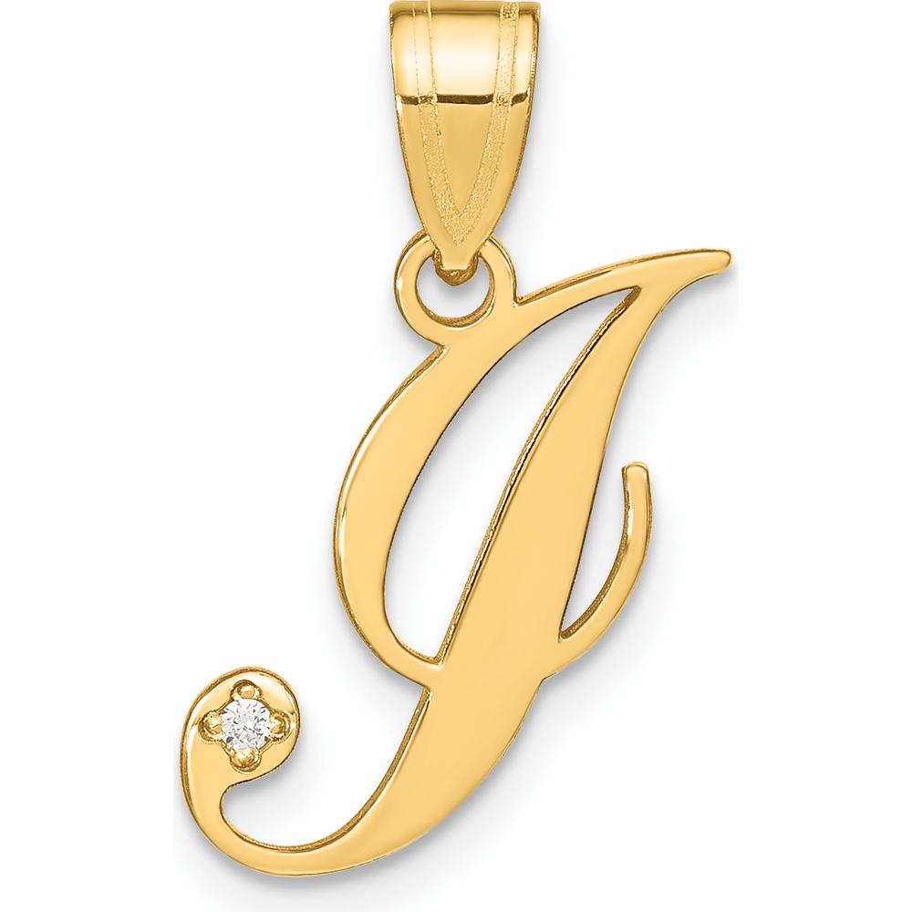 14K Yellow Gold Script Letter I Pendant with Round Diamond - 0.01 Cara ...