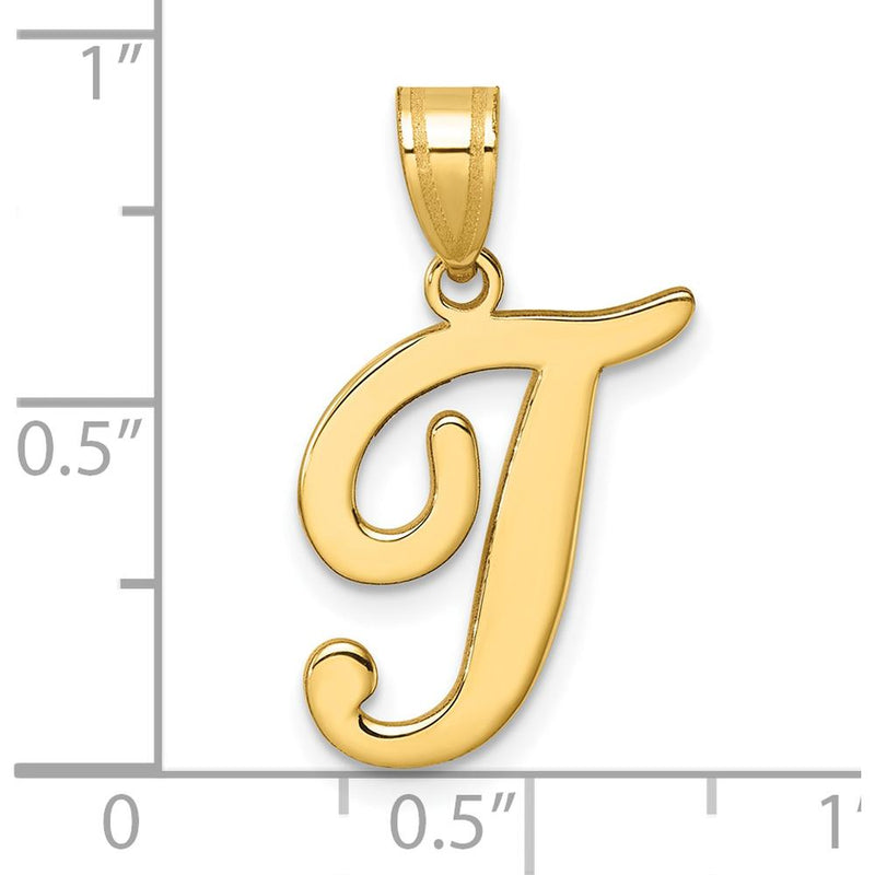 14K Yellow Gold Script Letter T Initial Pendant - 24.7mm Length by Oro ...