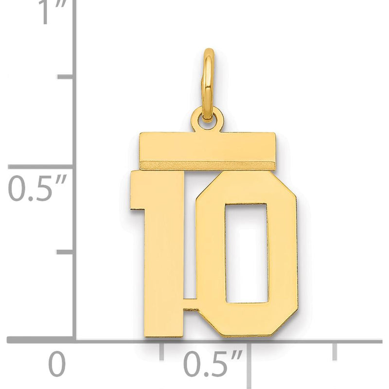 14K Yellow Gold Small Polished Number 10 Charm - Laser Cut Finish by O ...