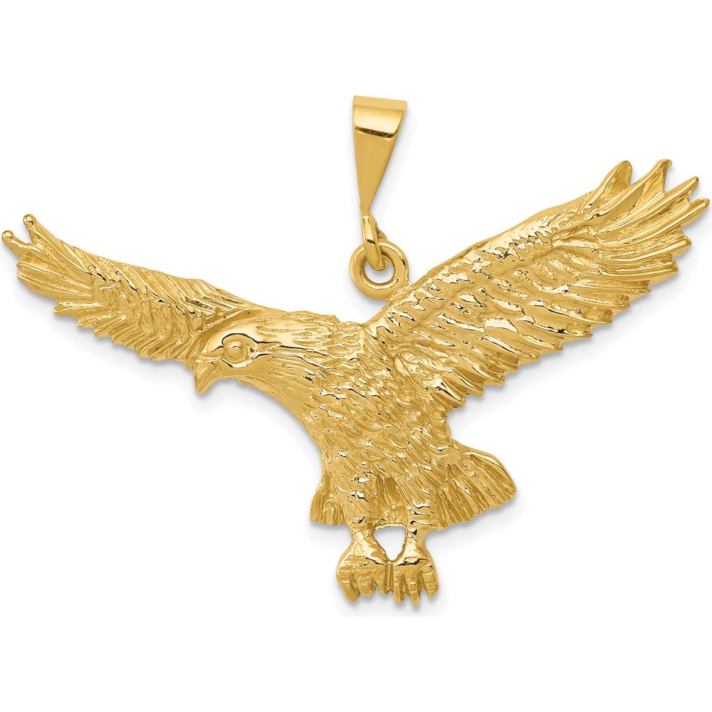 14K Yellow Gold Solid Polished Eagle Pendant - 41mm Wingspan by Oro Pr ...