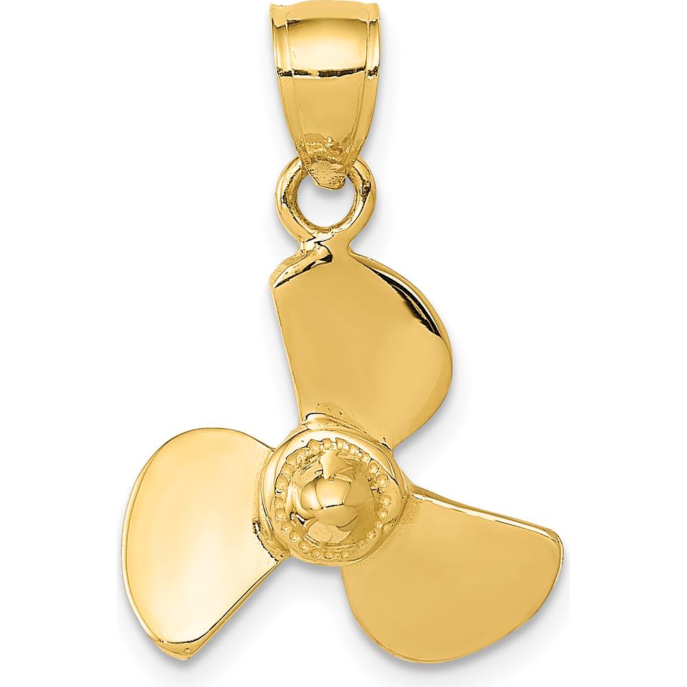 14K Yellow Gold Solid Propeller Pendant - 23mm Length, 15mm Width, Tex ...