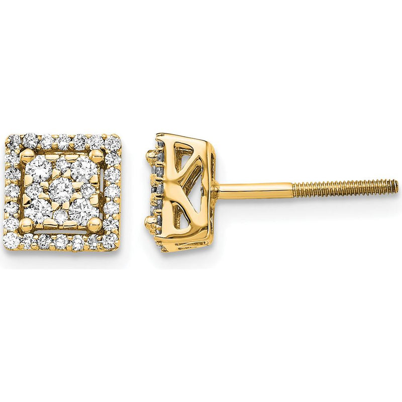 14K Yellow Gold Square Cluster Diamond Screw Back Post Earrings - 0.15 ...