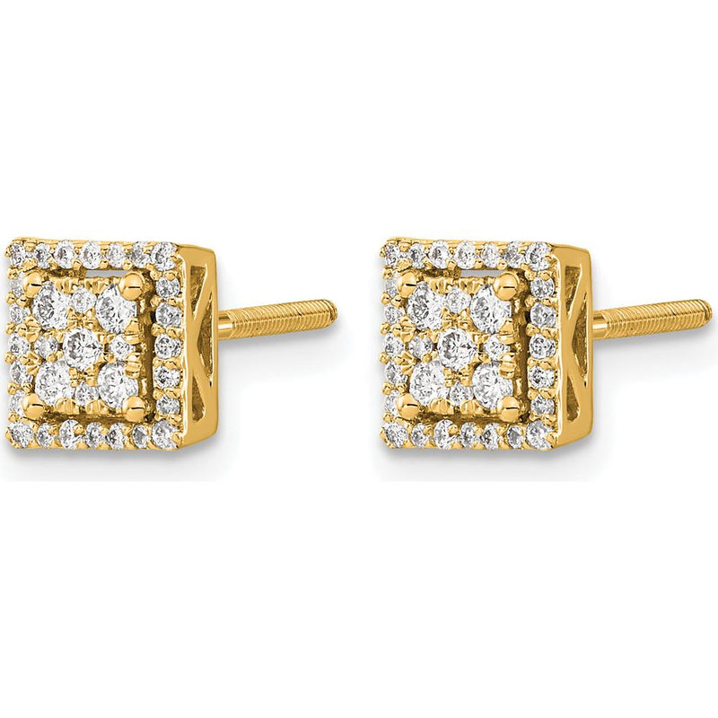 14K Yellow Gold Square Cluster Diamond Screw Back Post Earrings - 0.15 ...