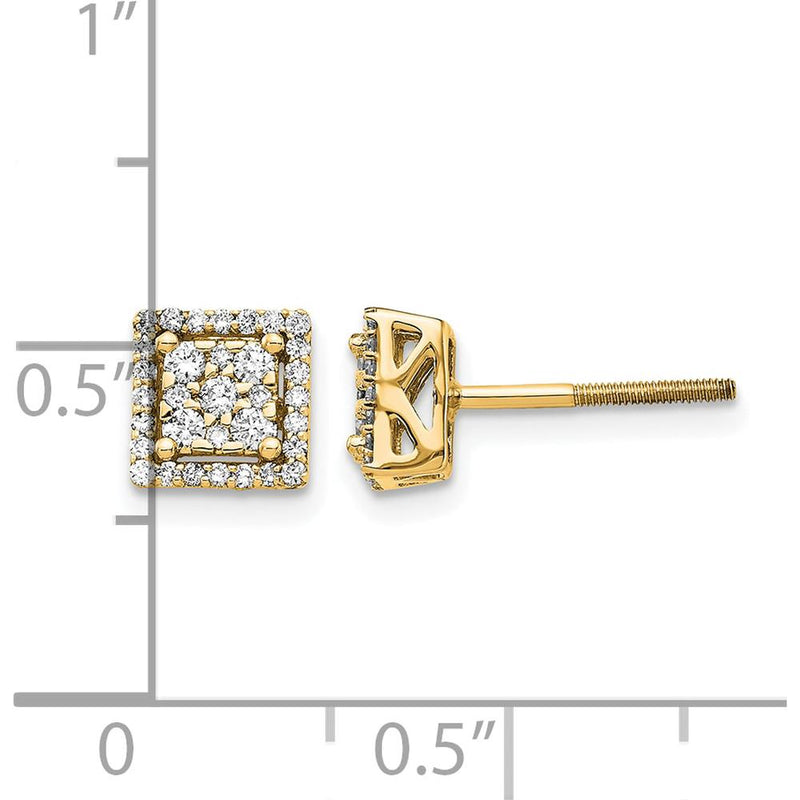 14K Yellow Gold Square Cluster Diamond Screw Back Post Earrings - 0.15 ...