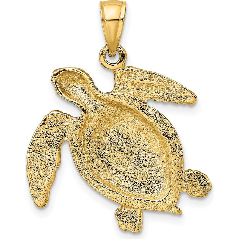 14K Yellow Gold Swimming Sea Turtle Pendant with Polished and Textured ...