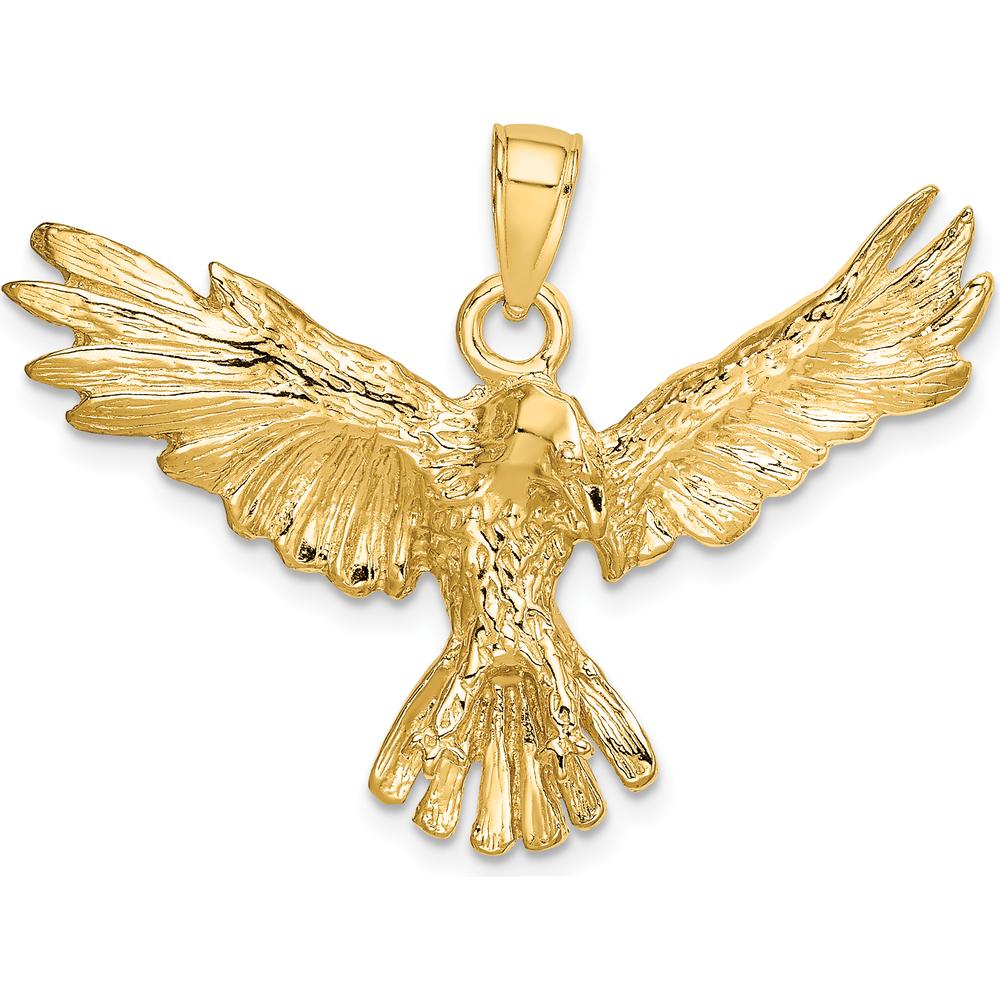 14K Yellow Gold Textured Flying Eagle Charm Pendant by Oro Pregiato ...